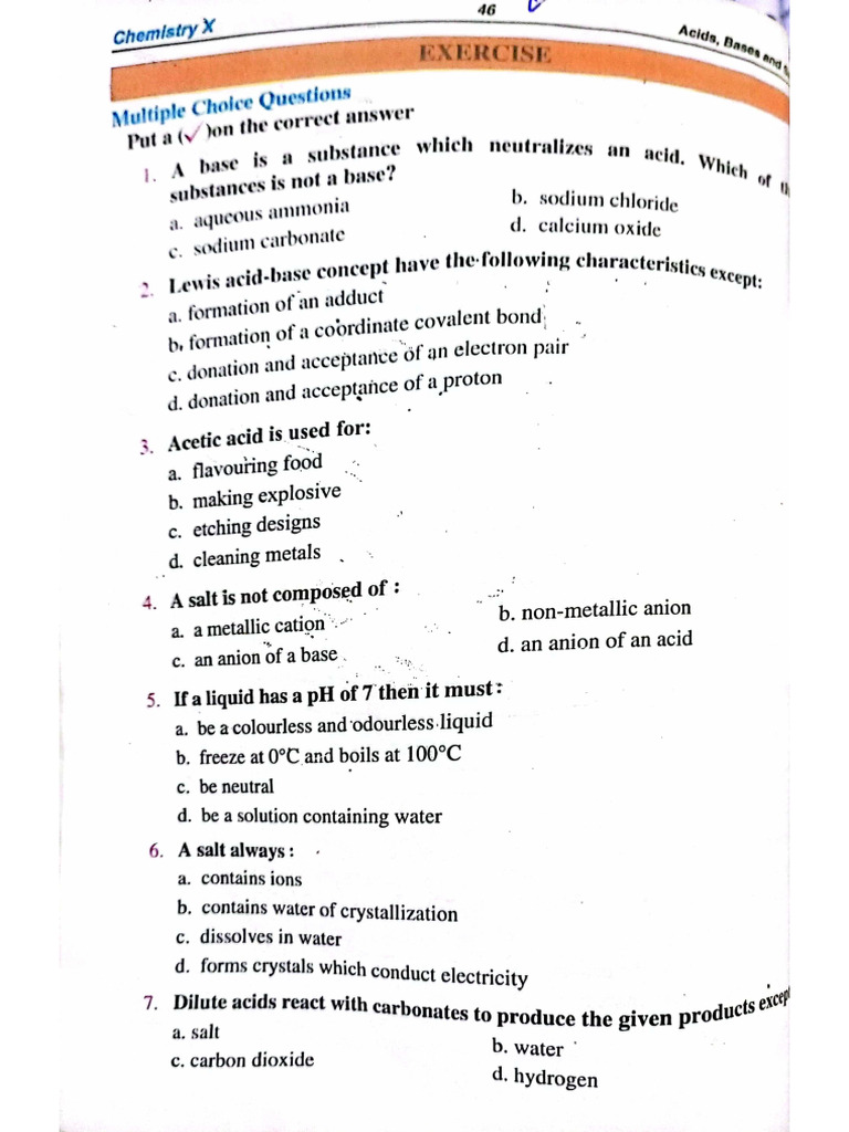 Chemistry 10 Chapter 1 Exercise | PDF