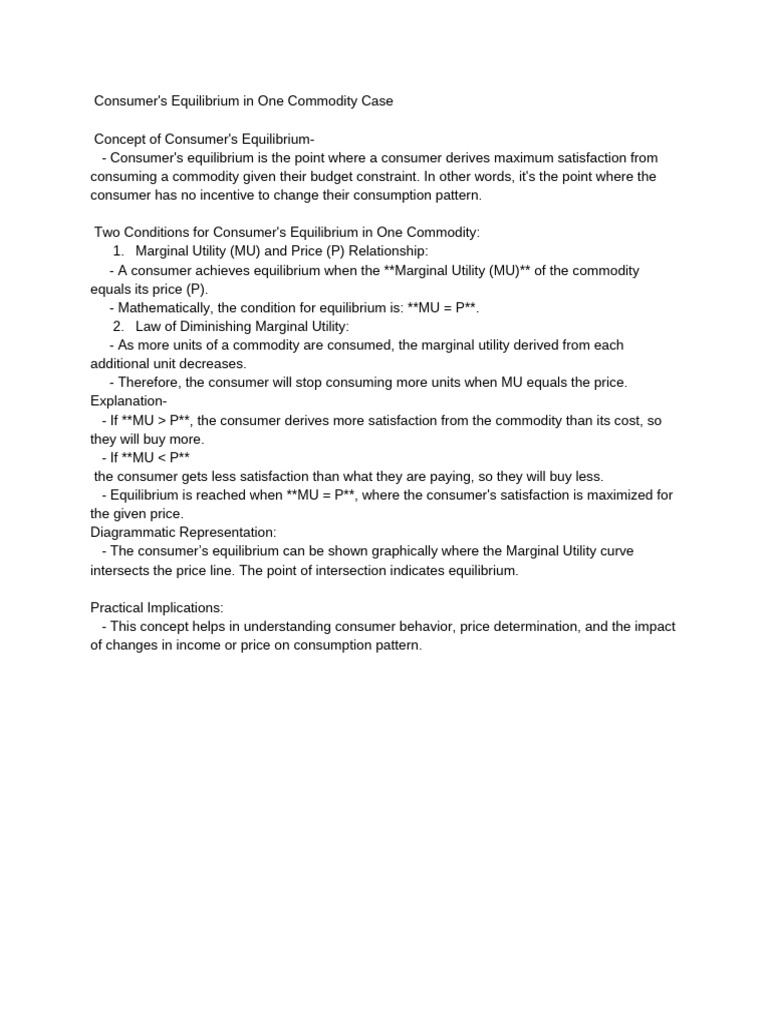 Consumer's Equilibrium in One Commodity Case | PDF
