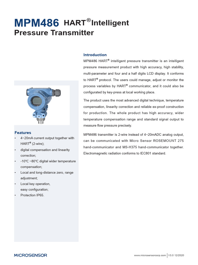 MPM486 Pressure Transmitter | PDF