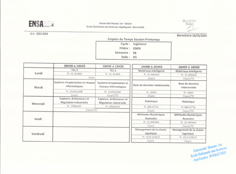 Genie Mecatronique Et Systemes Intelligents Semestre 8S8 2 | PDF