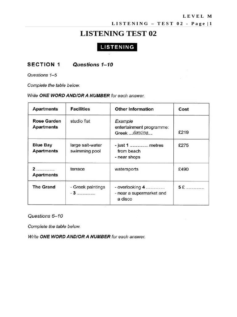 Level M Lis Test 02 | PDF
