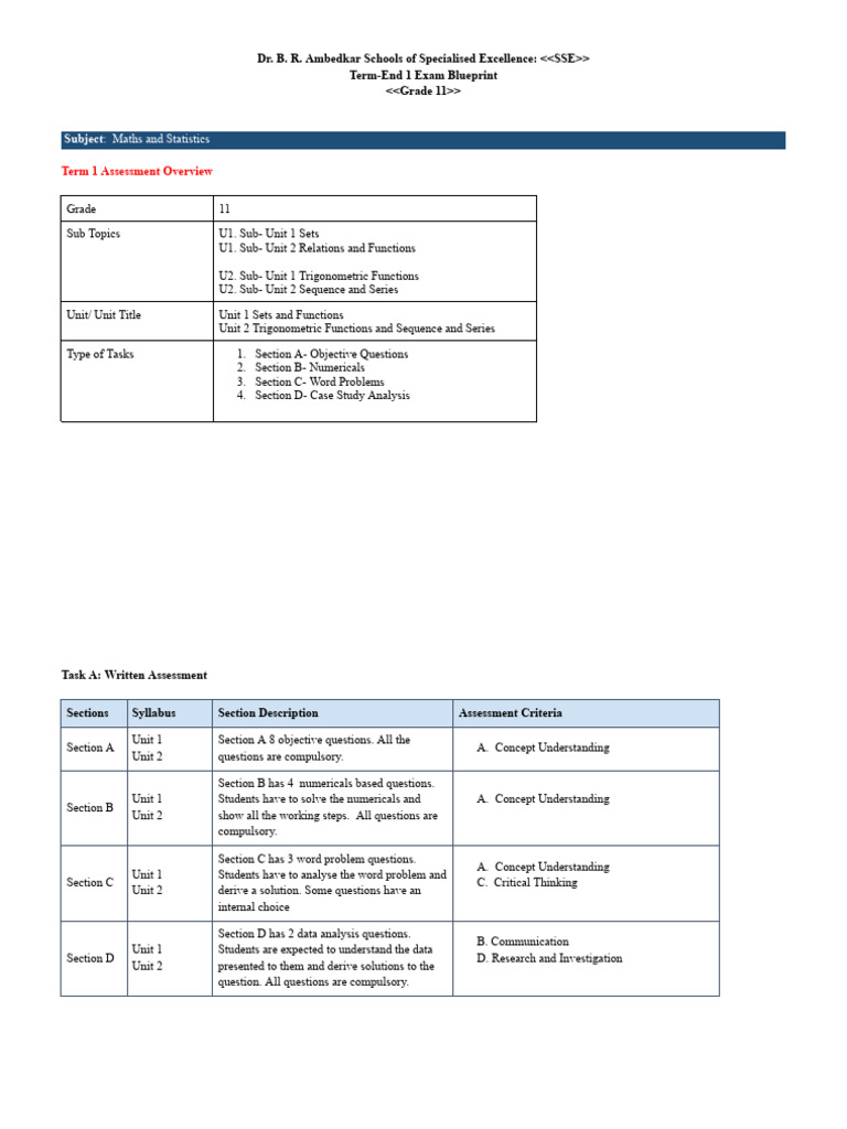 Maths and Statistics G11 - TE1 - Blueprint | PDF | Science
