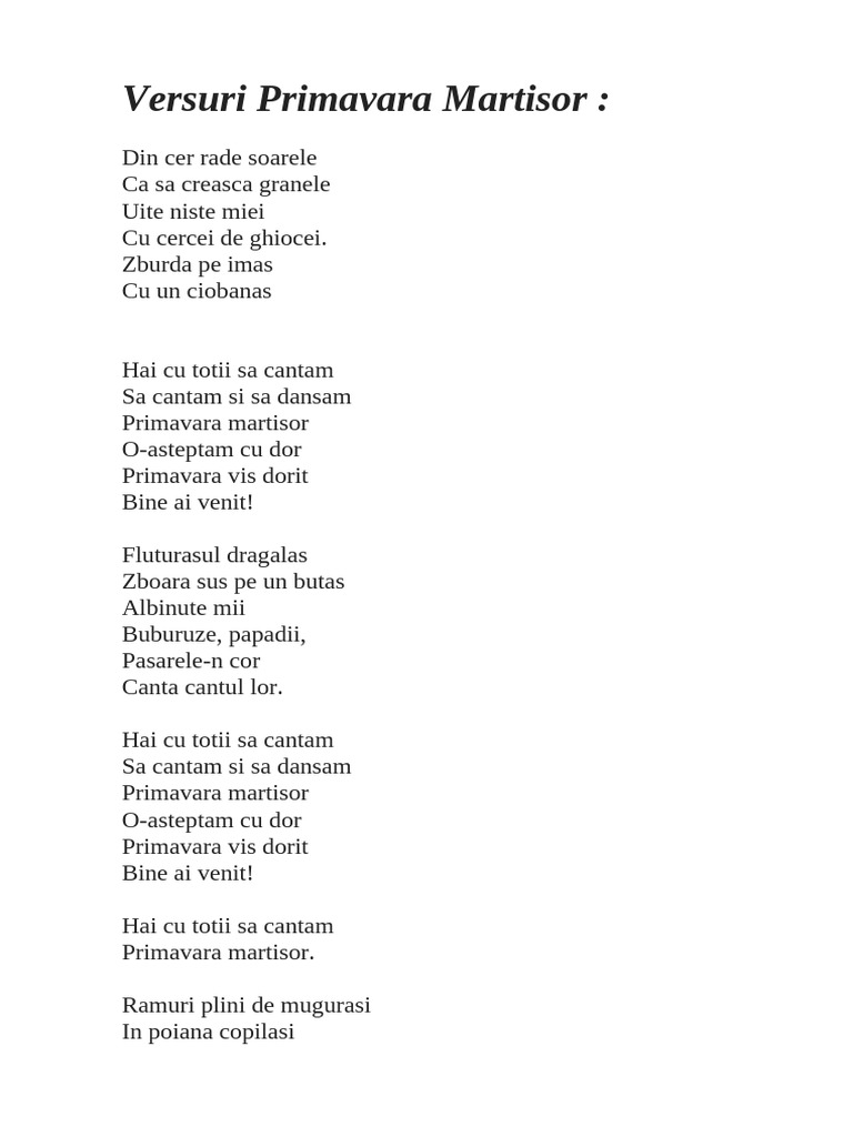 Versuri Primavara Martisor | PDF