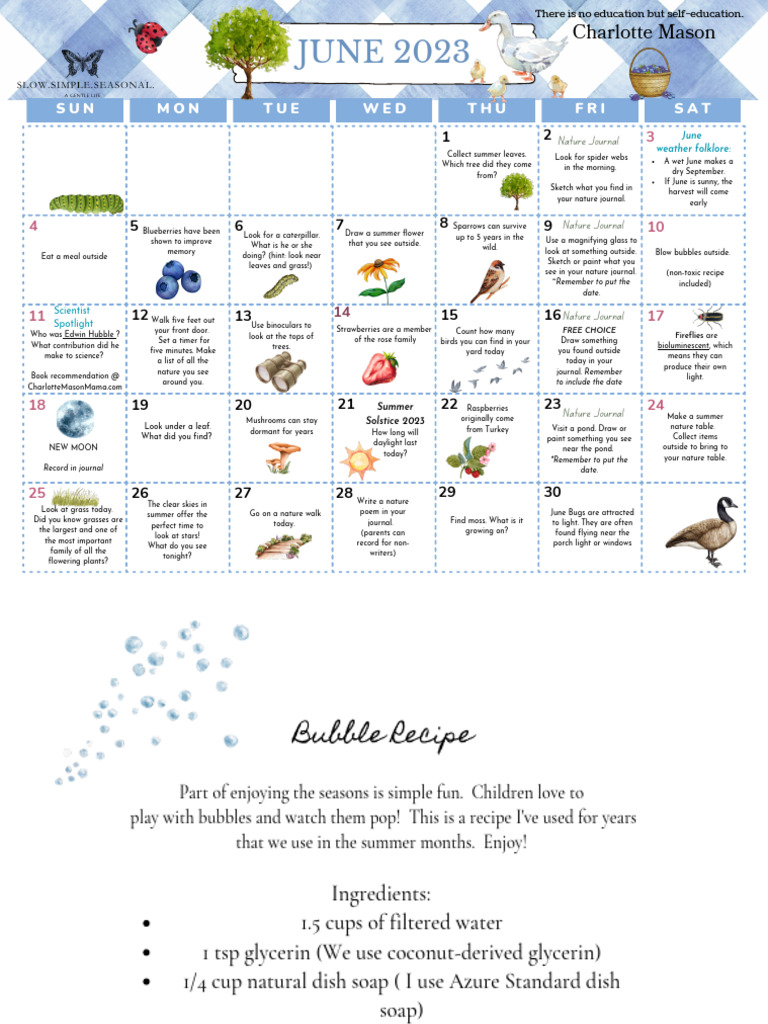 June Calendar and Bubble Recipe Final | PDF