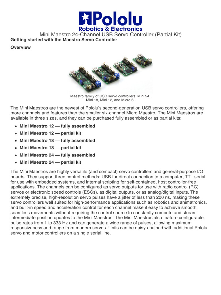 POLOLU Maestro | PDF | Usb | Microcontroller