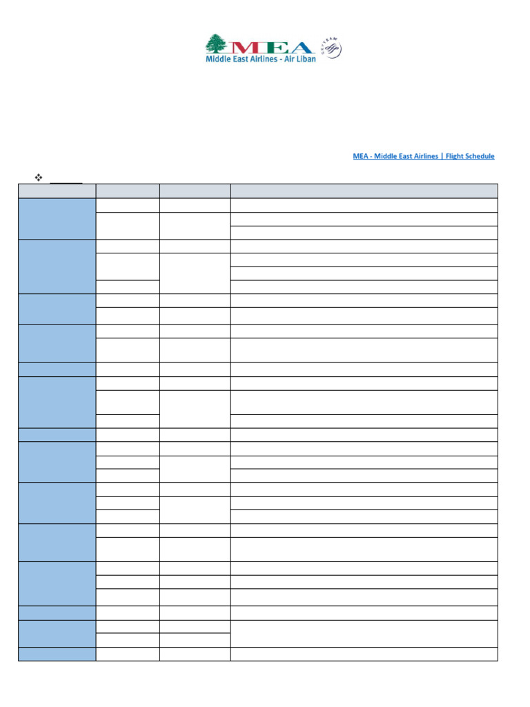MEA Flight Schedule From January 10th 2 | PDF