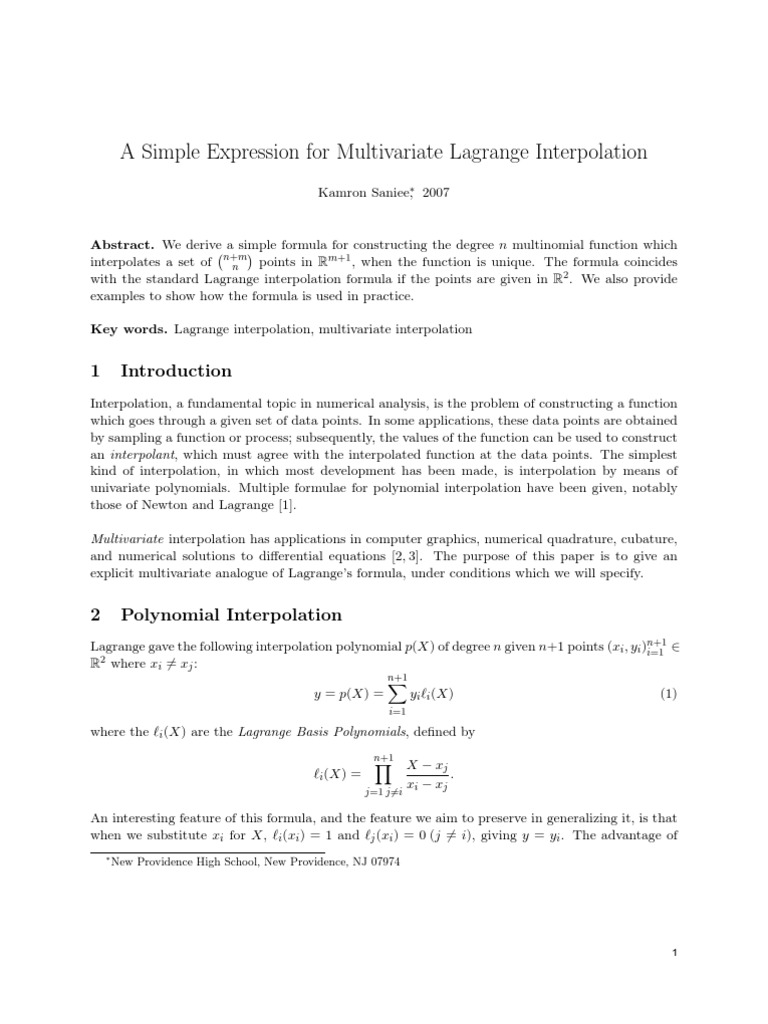 Lagrange Multivariate Interpolation | PDF | Polynomial | Interpolation Lagrange Multivariate Interpolation | PDF | Polynomial | Interpolation