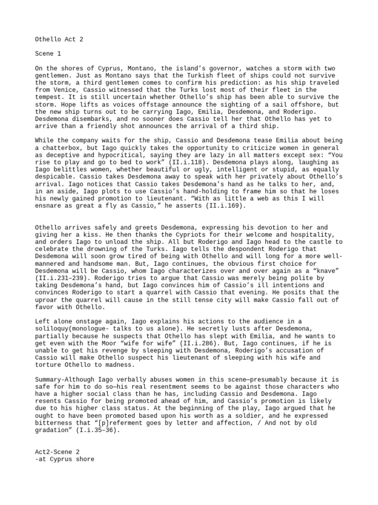 Othello Act 2 Summary and Analysis | PDF | Iago | History