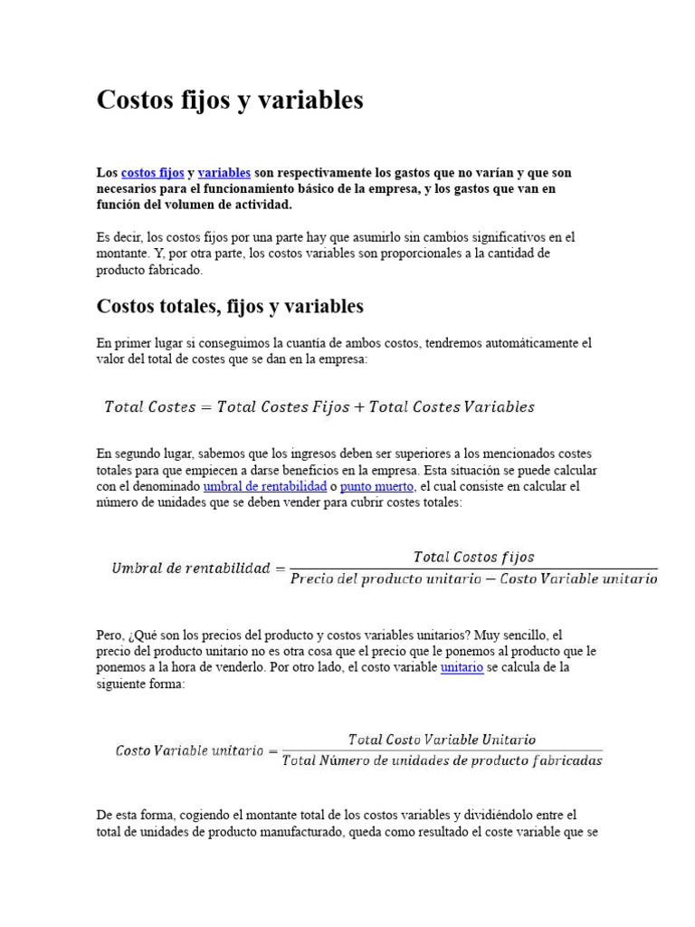 Costos Fijos y Variables | PDF