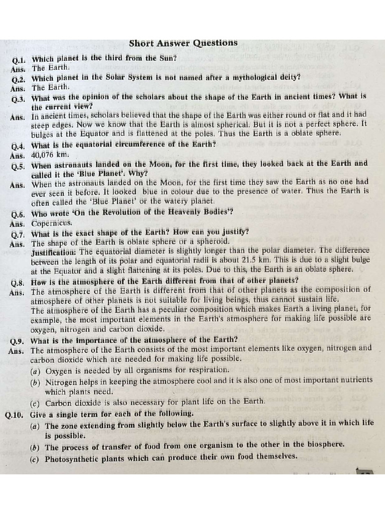 Earth As A Planet Question and Answers (External) | PDF