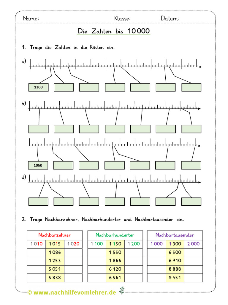 Zahlen bis 10.000_Orientierung im Zahlenraum | PDF