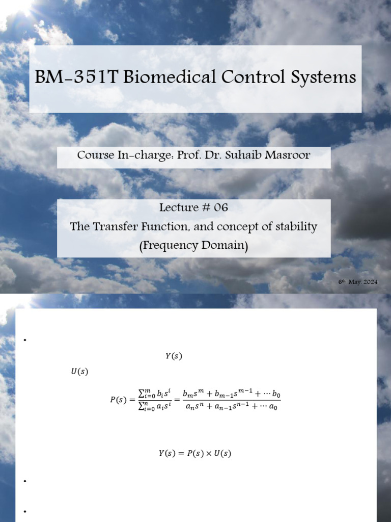 Lecture # 06 The Transfer Function, and Concept of Stability | PDF