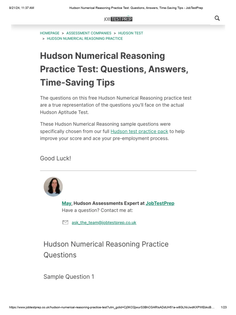Hudson Numerical Reasoning Practice Test - Questions, Answers, Time ...