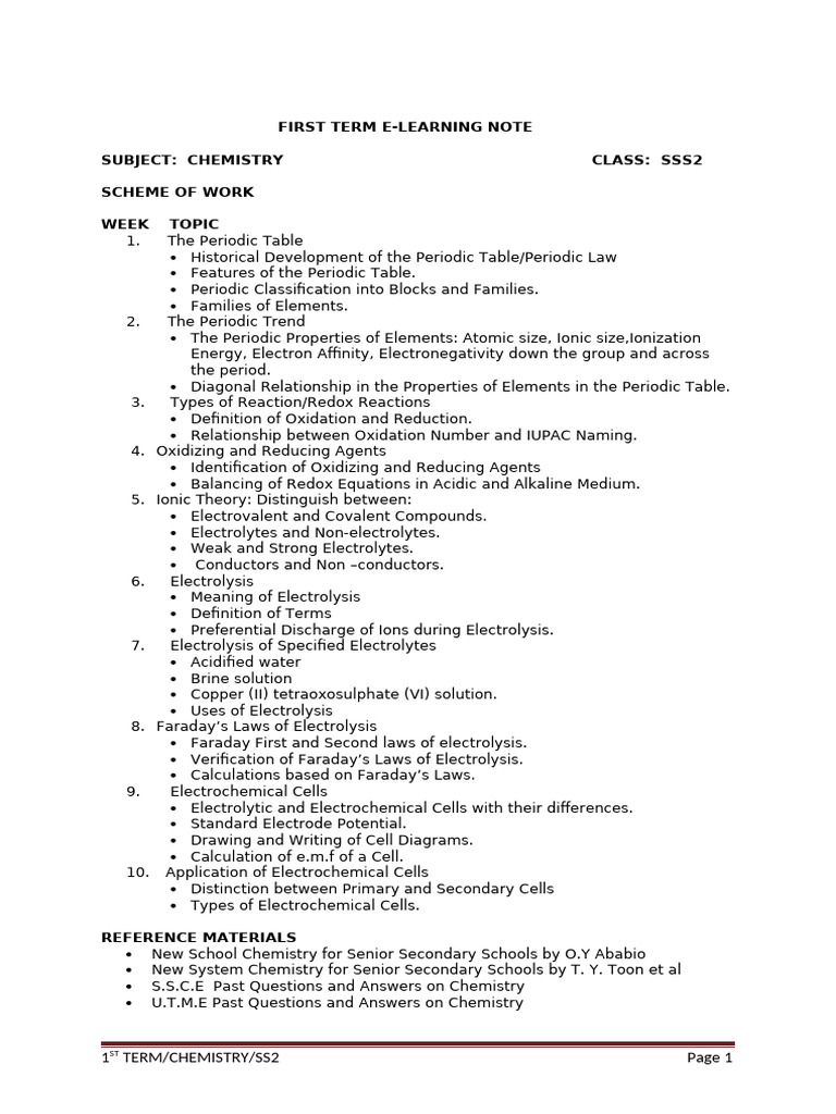 1st Term s2 Chemistry | PDF