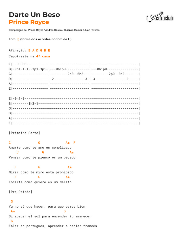 Cifra Club - Prince Royce - Darte Un Beso | PDF