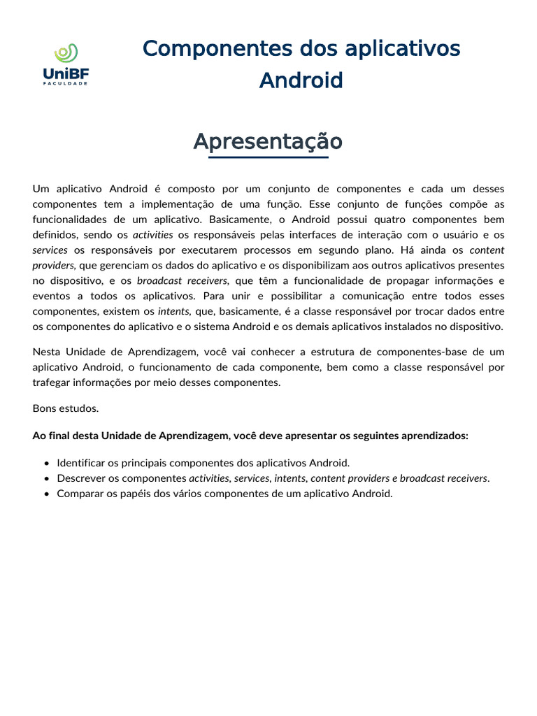 Componentes Dos Aplicativos Android | PDF