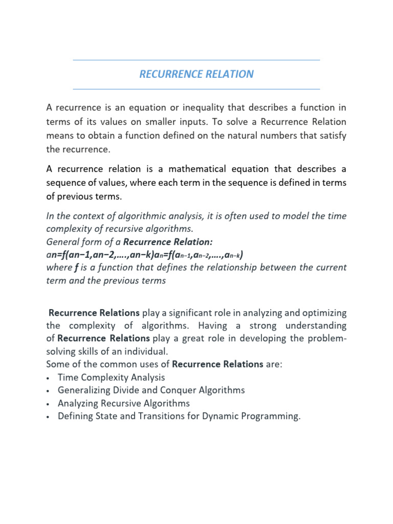 Recurrence Relation Pdf