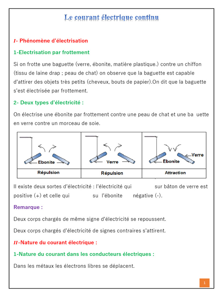 Le Courant Electrique Continu Cours 1 | PDF