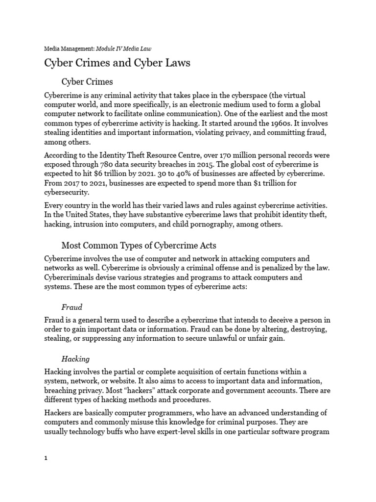 Cyber Crimes and Cyber Laws | PDF