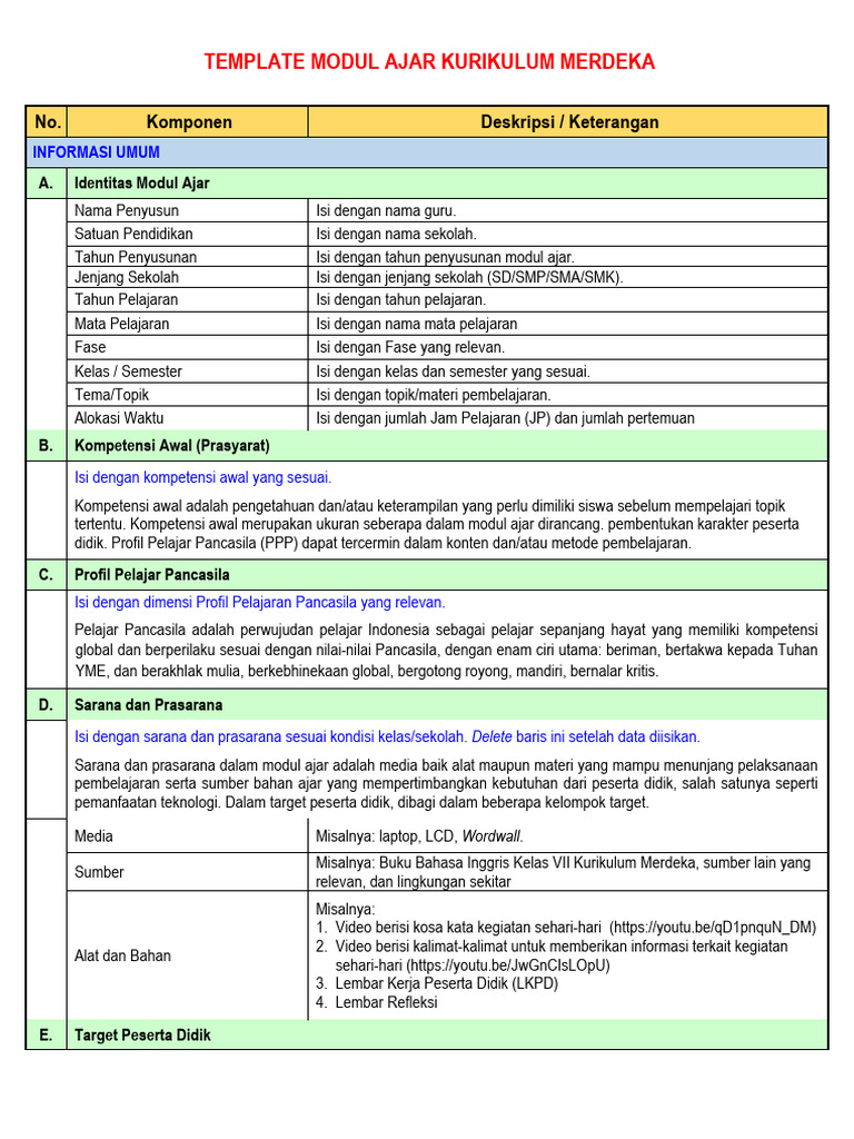 Template Modul Ajar (1) | PDF