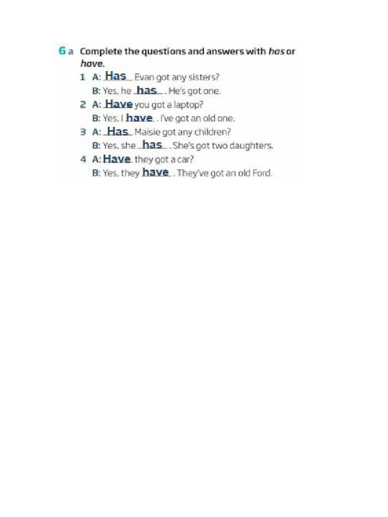 Examples of Have Got and Has Got | PDF