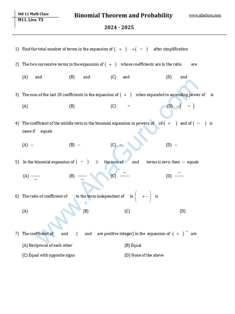No Watermarks Binomial Theorem and Probability Test | PDF