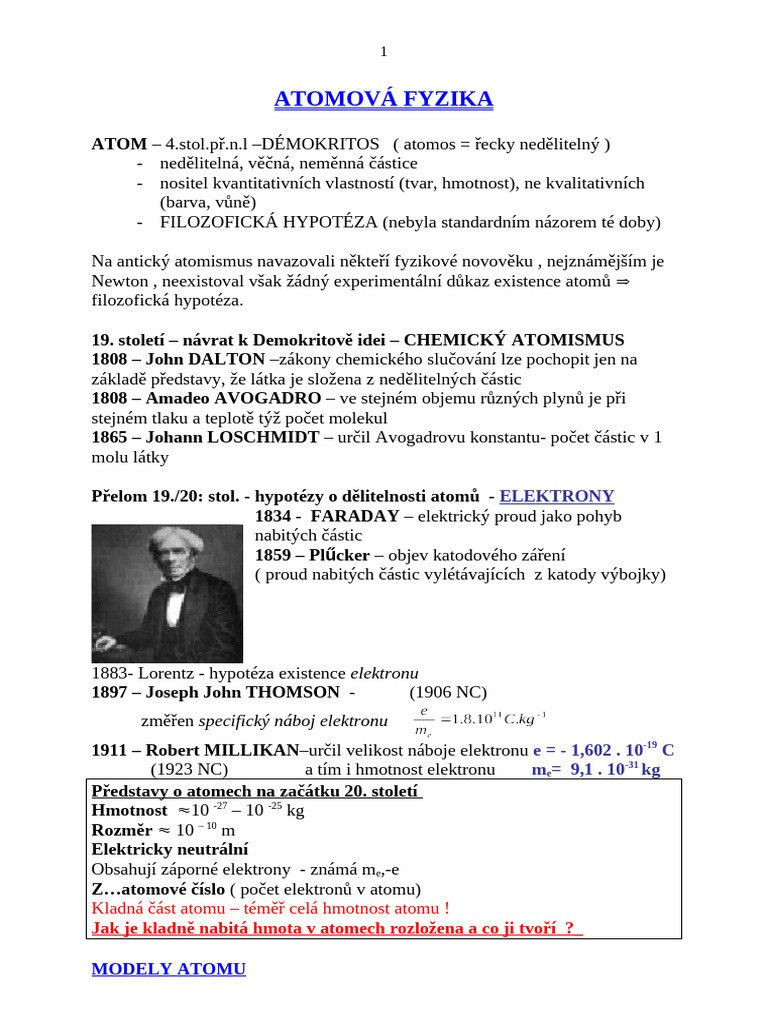 Atomova Fyzika 1 | PDF