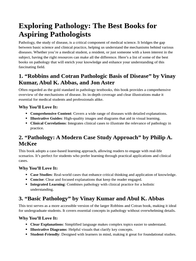 best books to read for pathology | PDF
