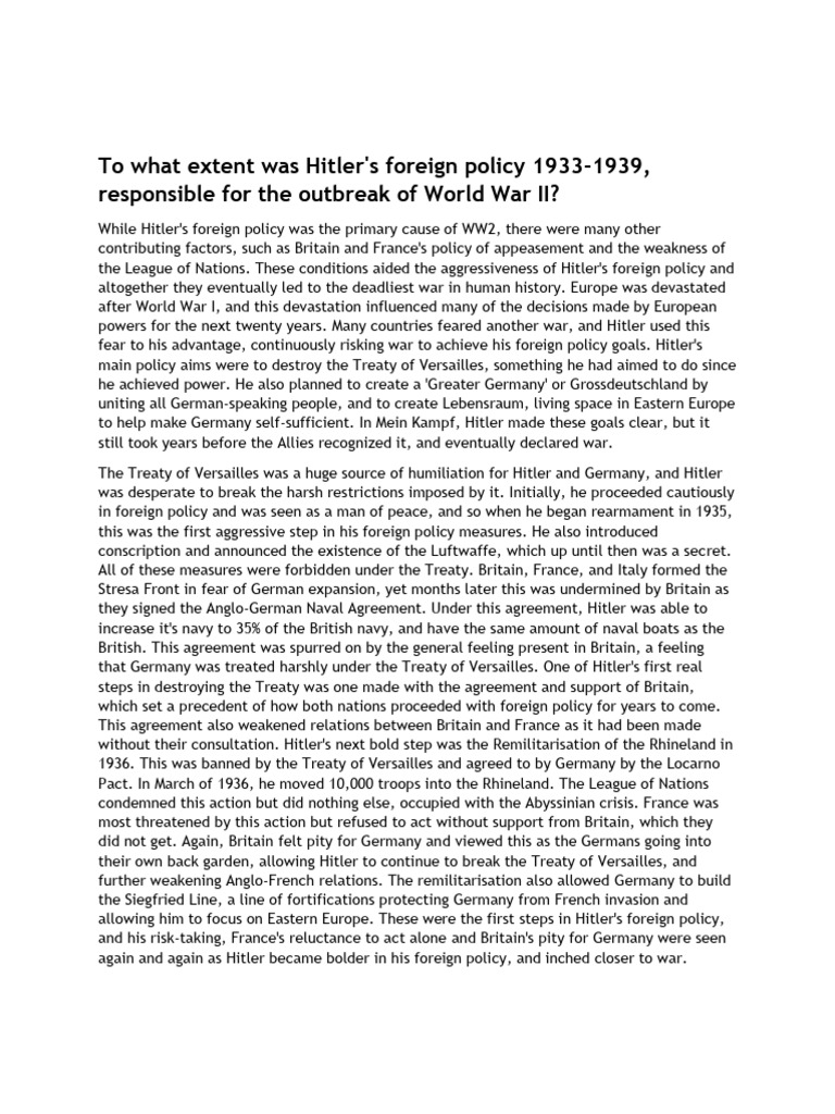 Hitlers Foreign Policy Leads To War | PDF