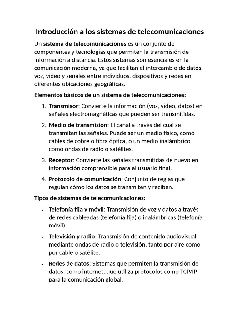 Introducción A Los Sistemas de Telecomunicaciones | PDF