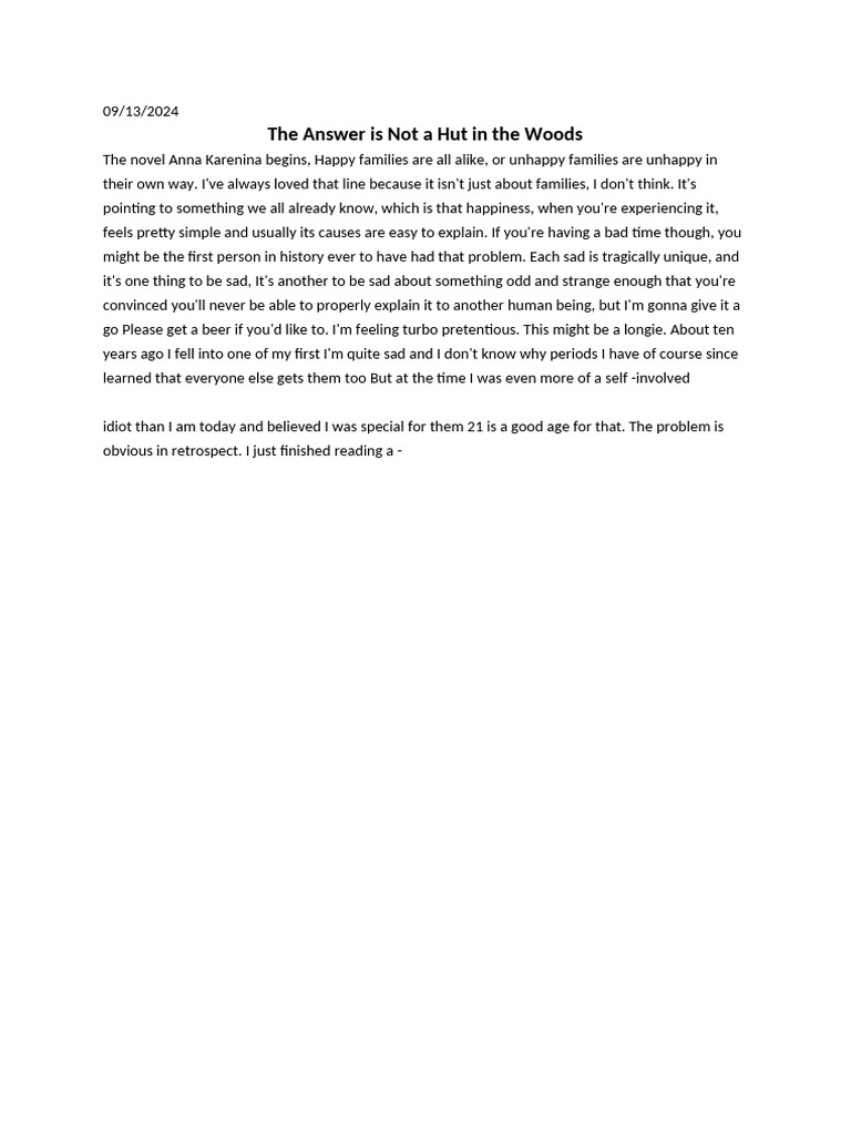 The Answer Is Not A Hut in The Woods | PDF