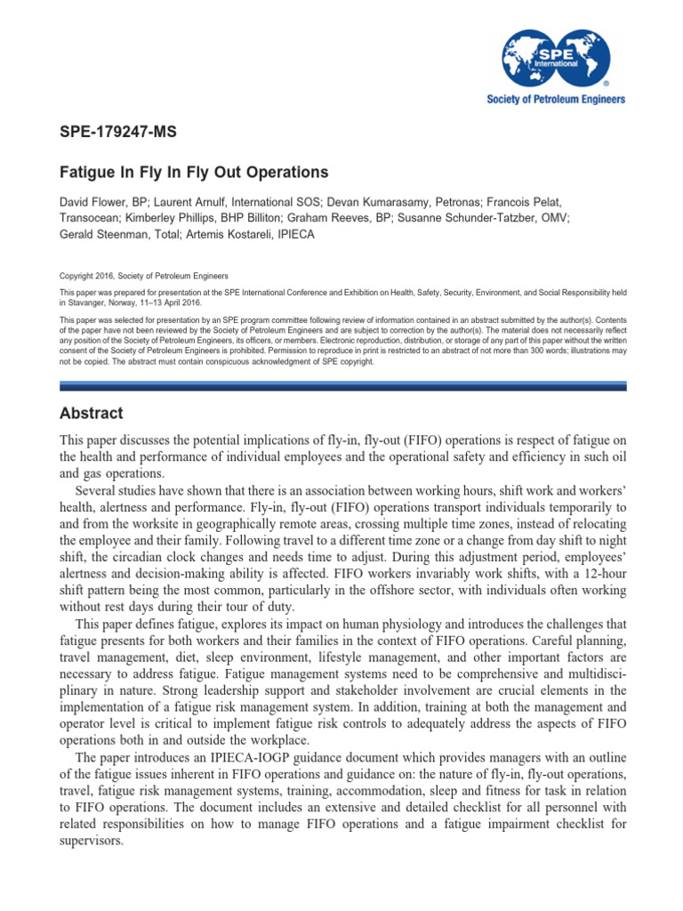 Fatigue in Fly-In an Fly-out | PDF | Sleep | Shift Work Fatigue in Fly-In an Fly-out | PDF | Sleep | Shift Work