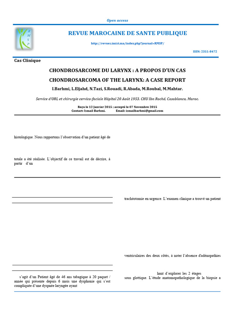 Sara, Cas Clinique Chondrosarcome Larynx | PDF
