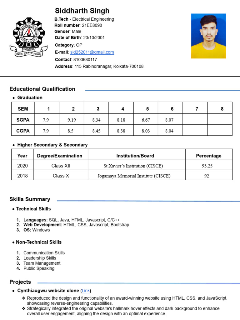 CV Siddharth Singh | PDF