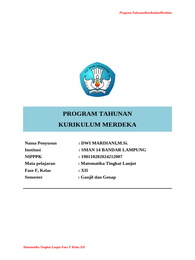 Program Tahunan Matematika Kelas XII | PDF