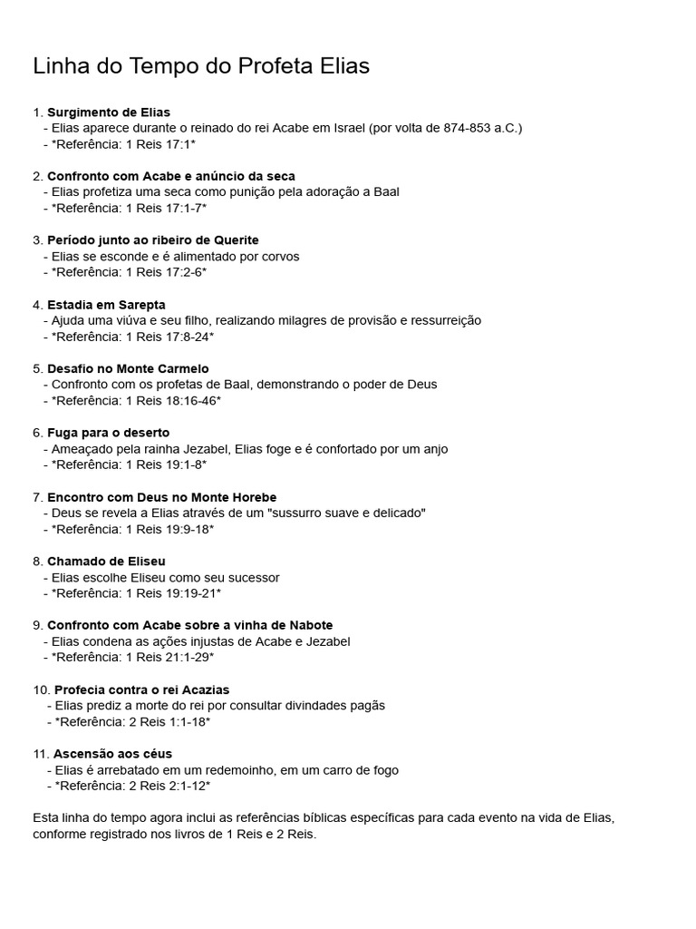 Linha do Tempo do Profeta Elias | PDF | Clássicos