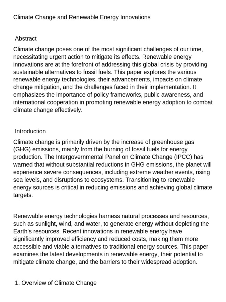 Climate Change and Renewable Energy Inventions | PDF