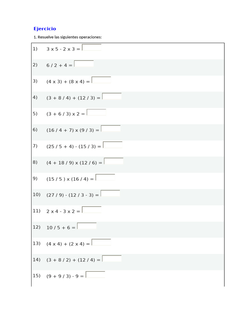 1 Ejercicio orden de operaciones | PDF