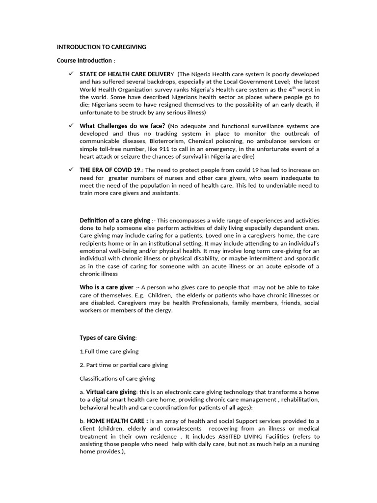 Introduction To Caregiving | PDF | Caregiver | Self-Improvement