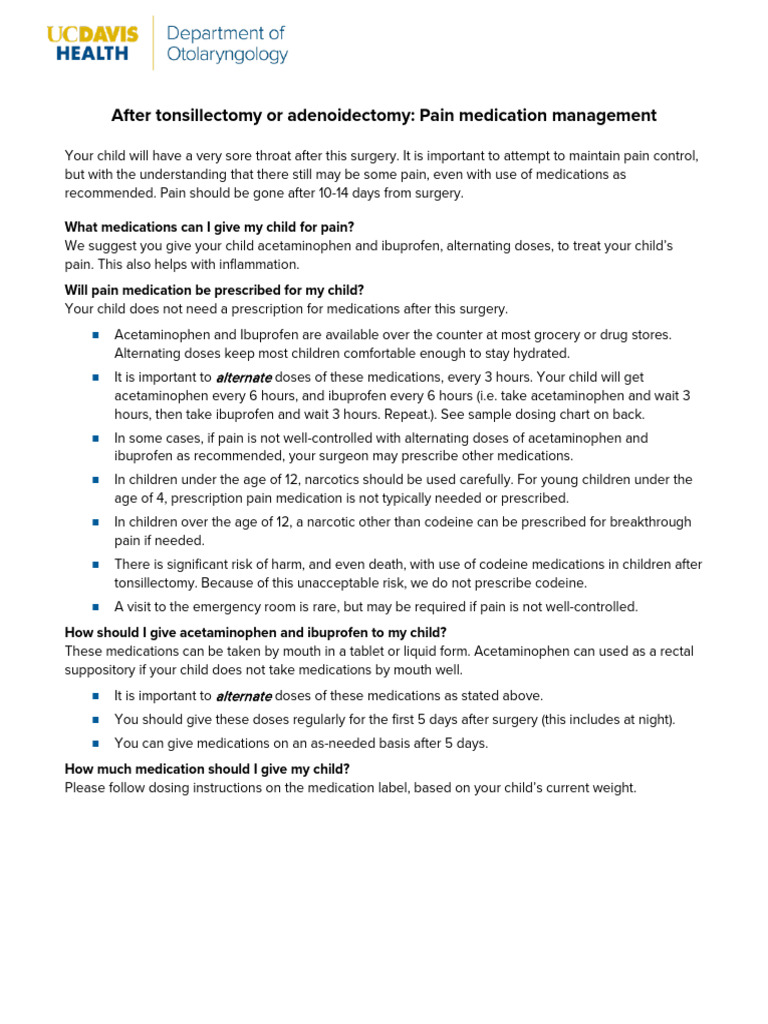 Peds Tonsil Adenoid Pain Management | PDF | Analgesic | Medicine