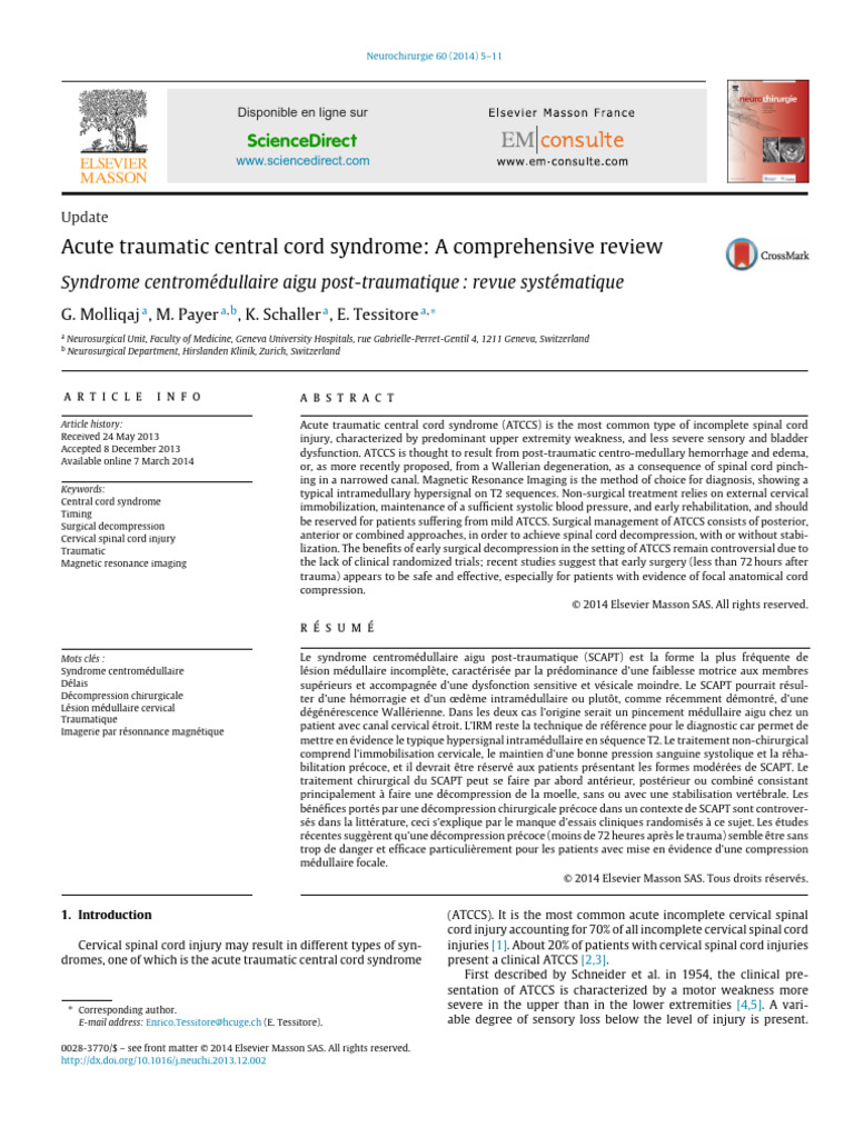 Molliqaj2014 AT Central Cord Syndrome | PDF