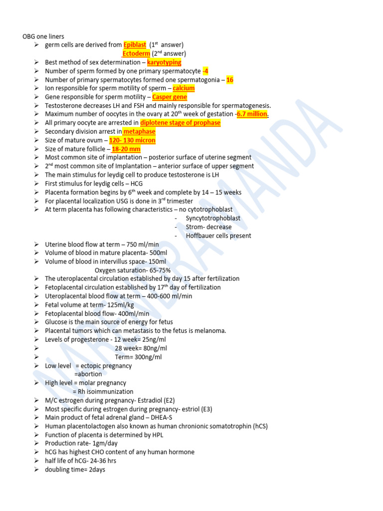 OBG One Liners | PDF