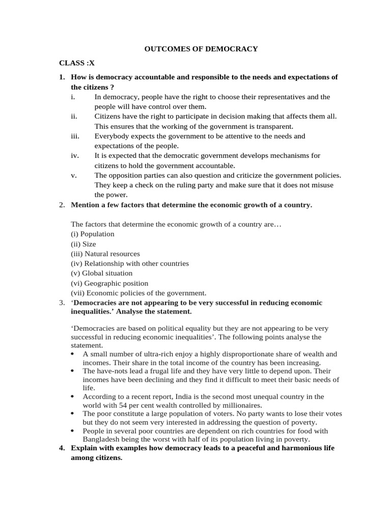 Outcomes of Democracy Notes | PDF