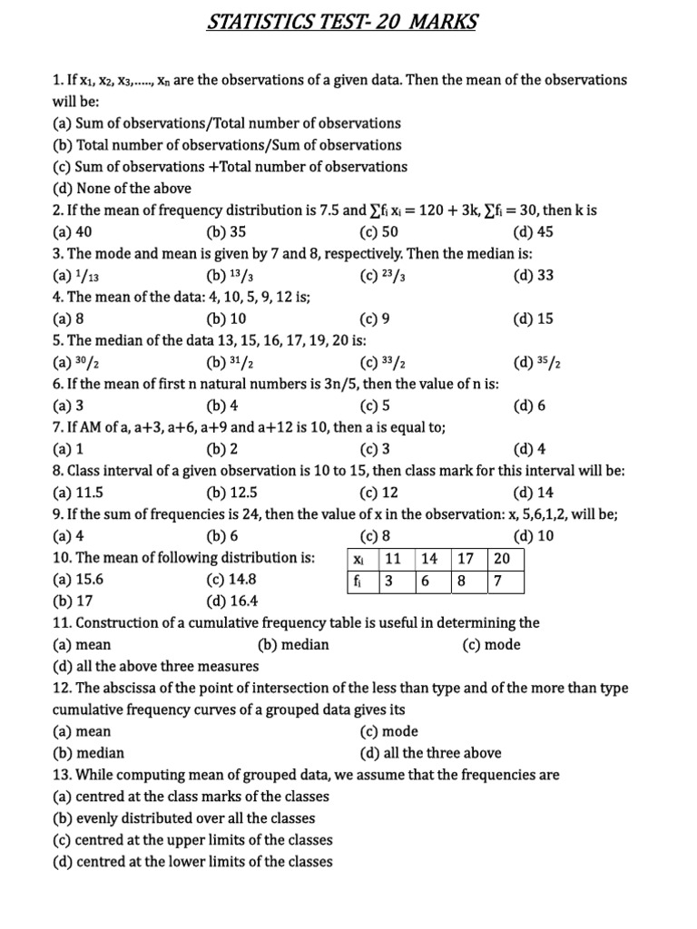 STATISTICS MCQ | PDF