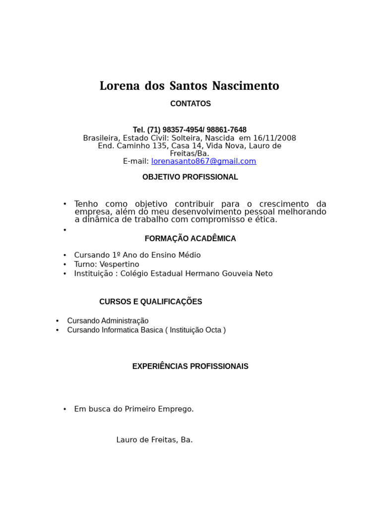 Curriculo Lorena 20202020 | PDF