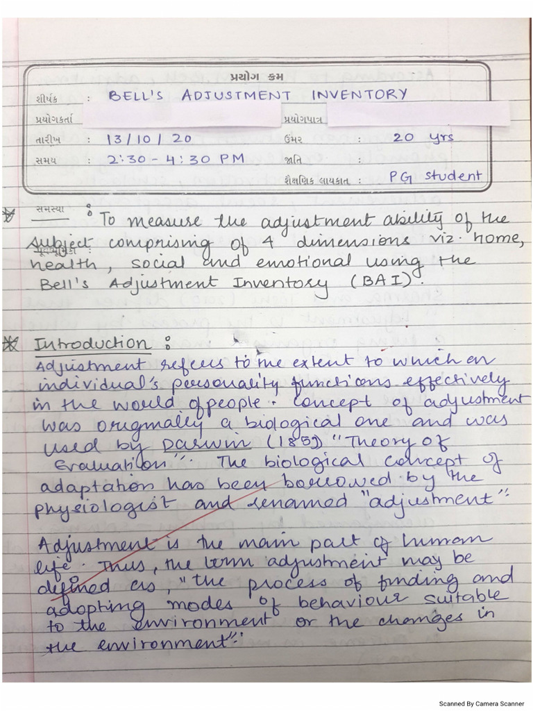 Bell Adjustment Inventory | PDF