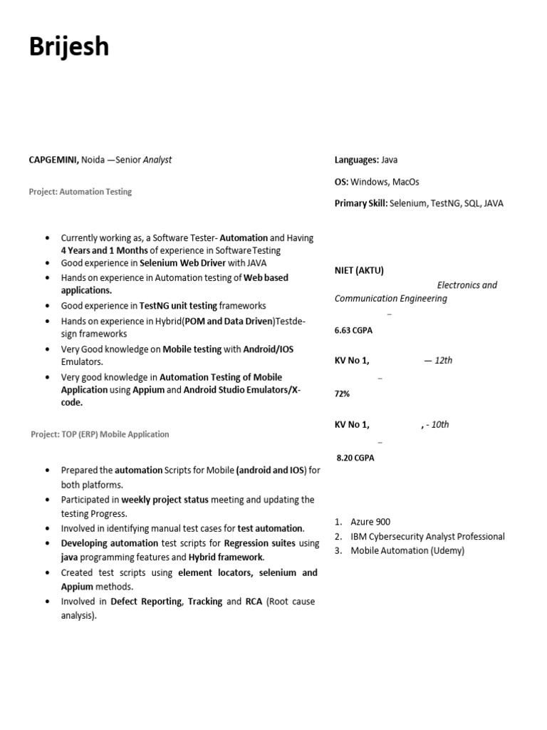 Brijesh 4yrs Automation Testing (Java+selenium) - 2 | PDF | Software ...