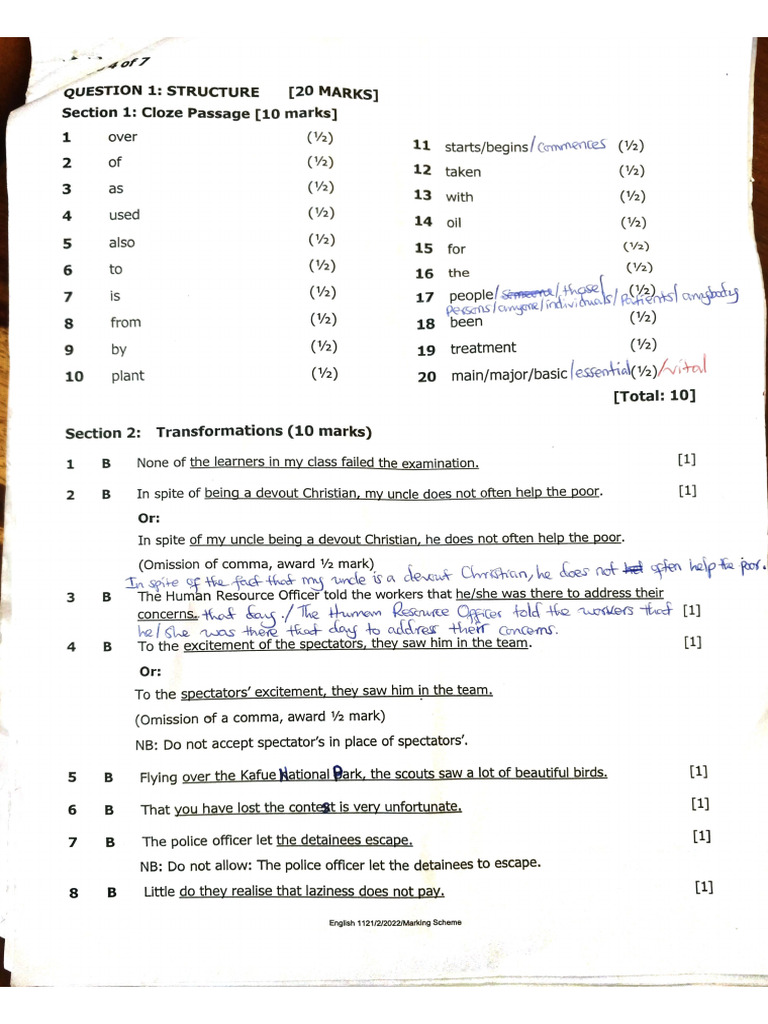 English G12 P2 2022 Marking Key(0) | PDF