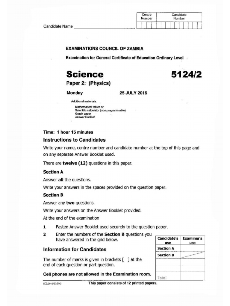g12 Science p2 2016 Gce-1 | PDF