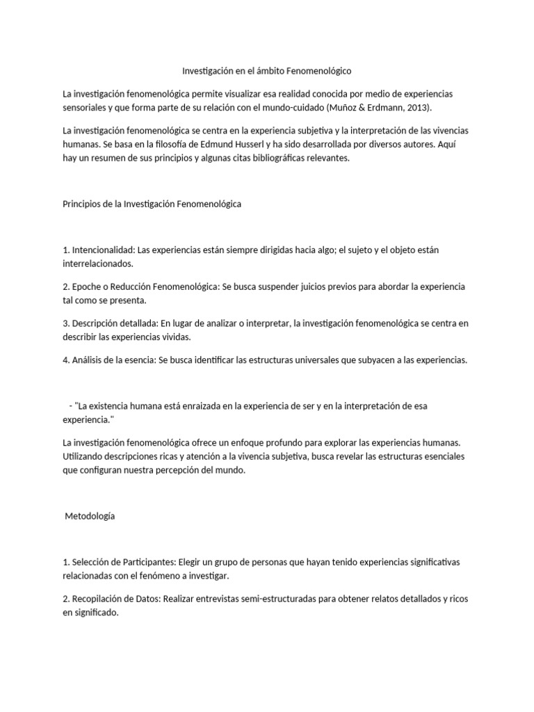 Investigación Feno | PDF | Fenomenología (filosofía) | Ciencias sociales